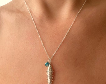 Fish Motif Necklace, Movable Fish Necklace, Sterling Silver Necklace ...