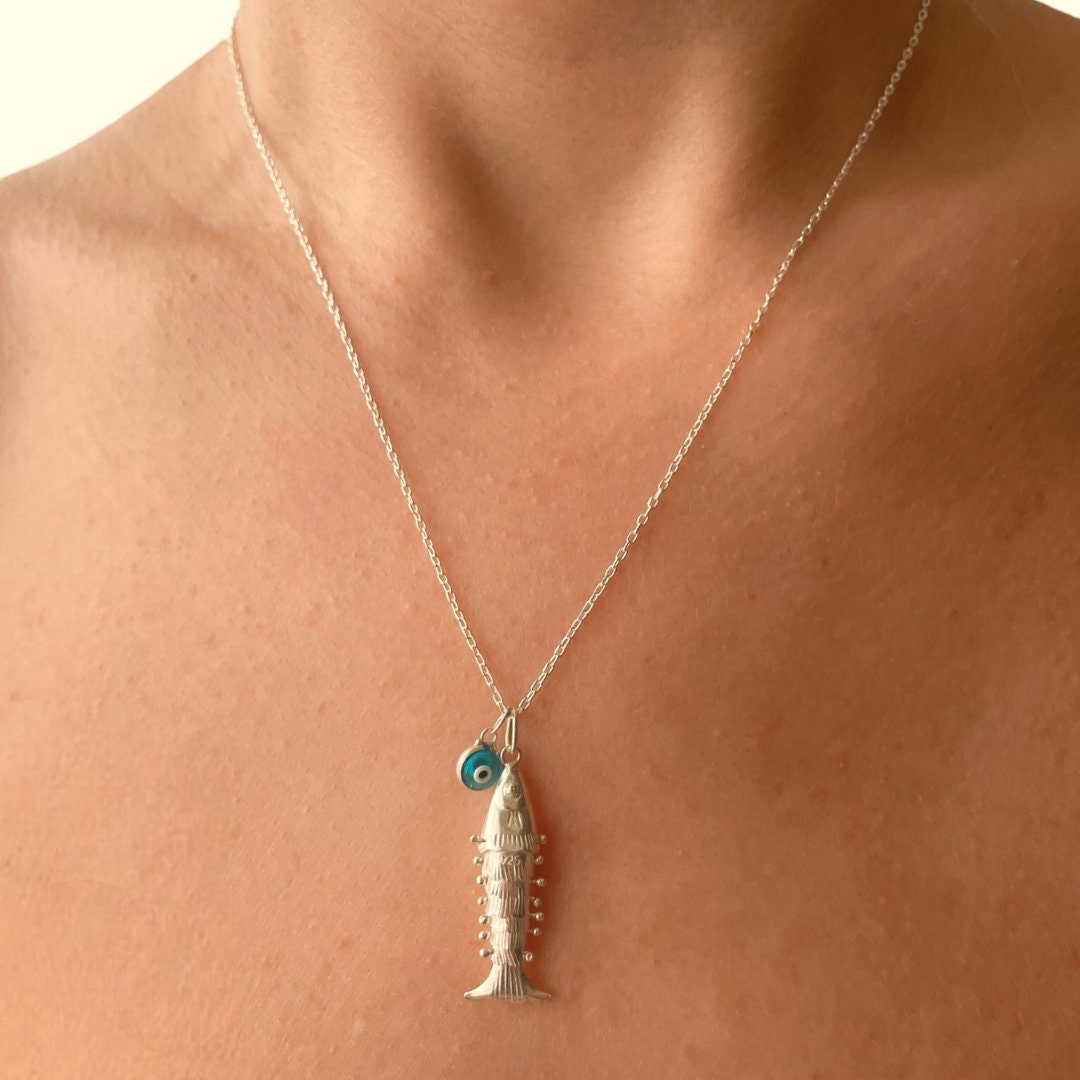 Fish Motif Necklace, Movable Fish Necklace, Sterling Silver Necklace ...