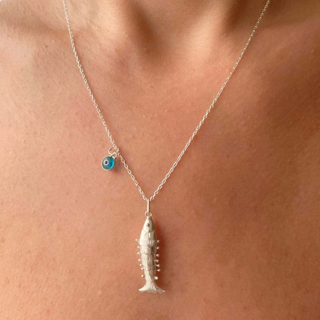 Fish Motif Necklace, Movable Fish Necklace, Sterling Silver Necklace ...