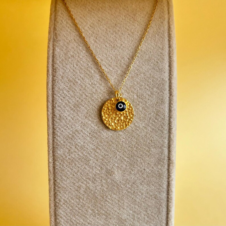 Timeless Round Evil Eye Disc Necklace, Silver Minimalist Pendant ...