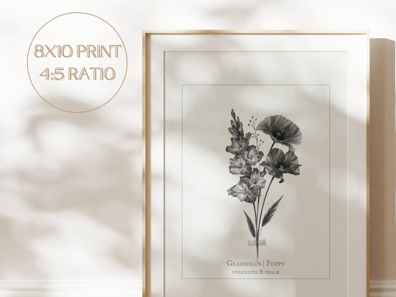August Birth Flower Bouquet | Gladiolus & Poppy | Digital Art for ...