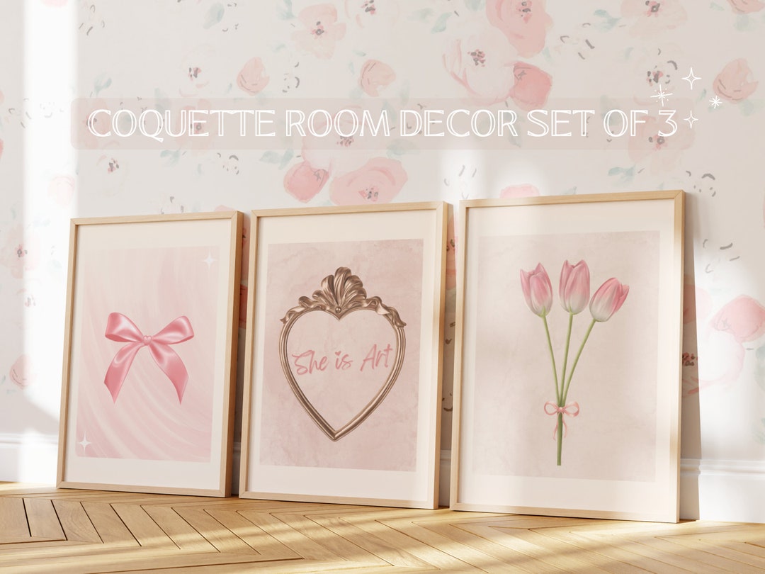 Set of 3 Coquette Room Decor | Trendy Pink Girly Y2k Cute Aesthetic ...