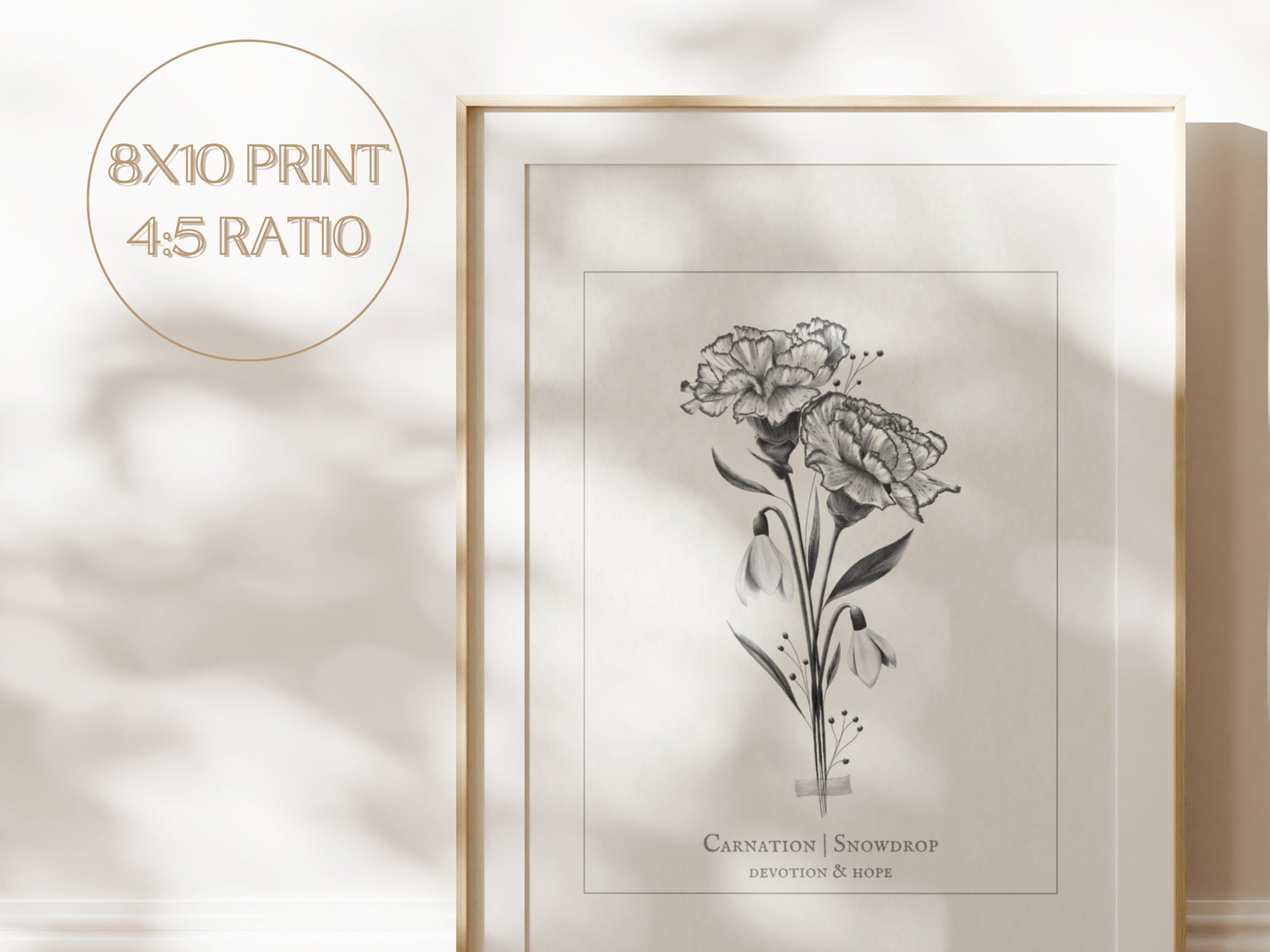 January Birth Flower Bouquet | Carnations and Snowdrops | Digital Art ...