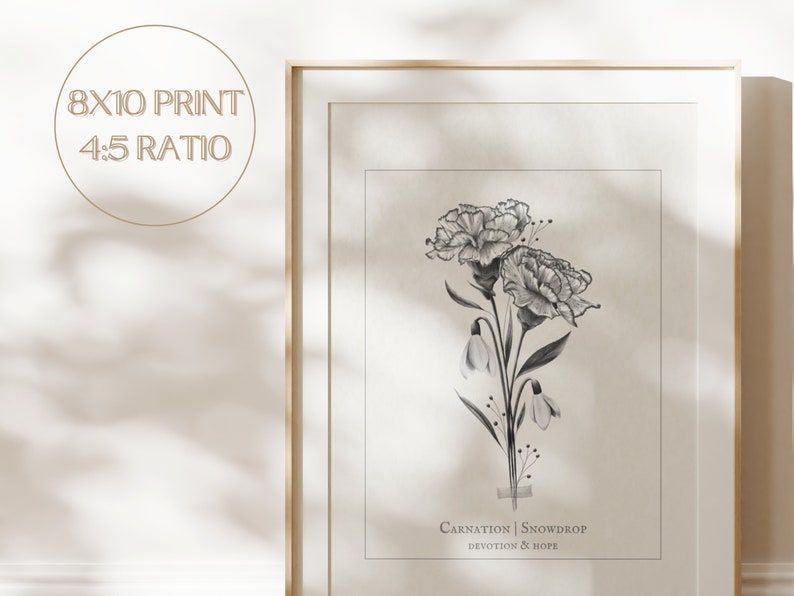January Birth Flower Bouquet | Carnations and Snowdrops | Digital Art ...