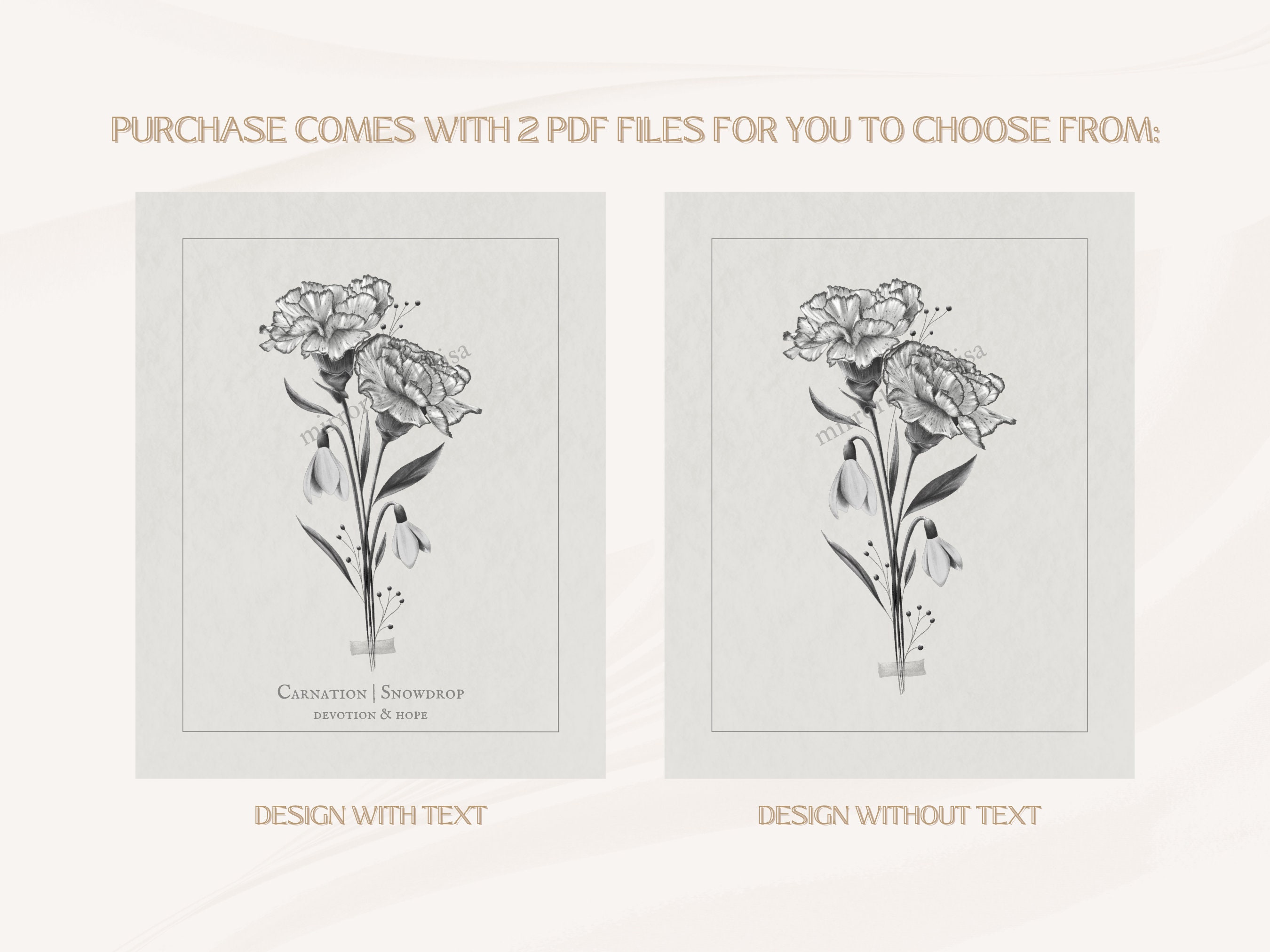 January Birth Flower Bouquet | Carnations and Snowdrops | Digital Art ...