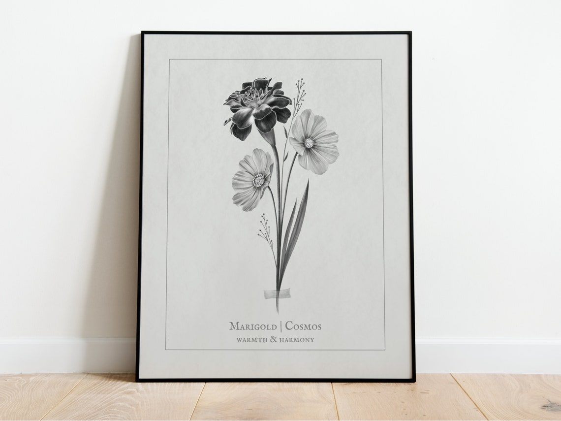 October Birth Flower Bouquet | Marigold & Cosmos | Digital Art for ...