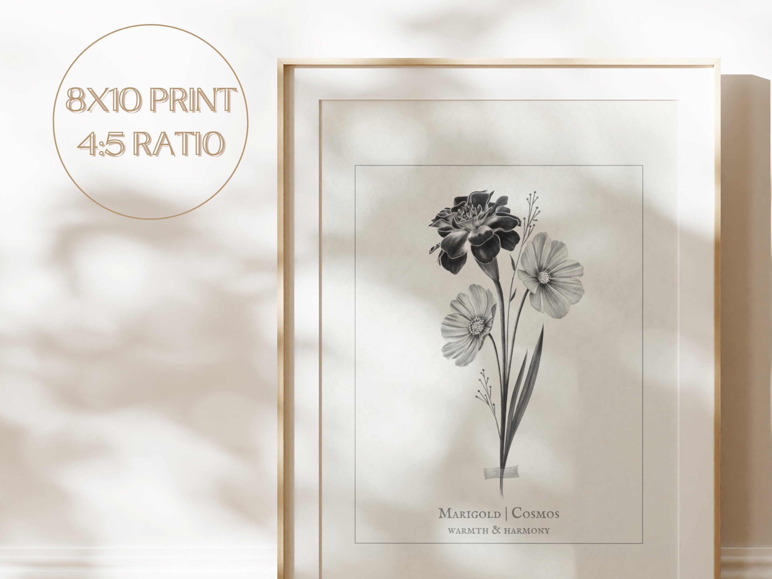 October Birth Flower Bouquet | Marigold & Cosmos | Digital Art for ...
