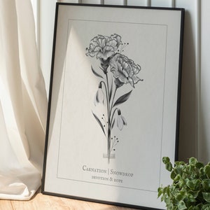 January Birth Flower Bouquet | Carnations and Snowdrops | Digital Art ...