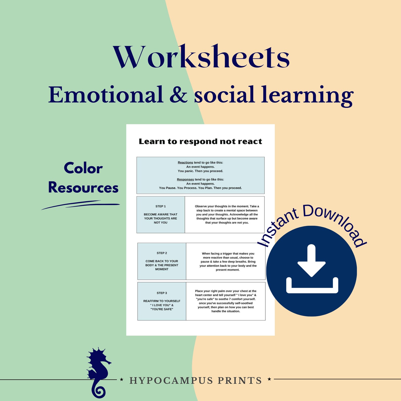 Learn to Respond Not React Worksheet Therapeutic Worksheets - Etsy
