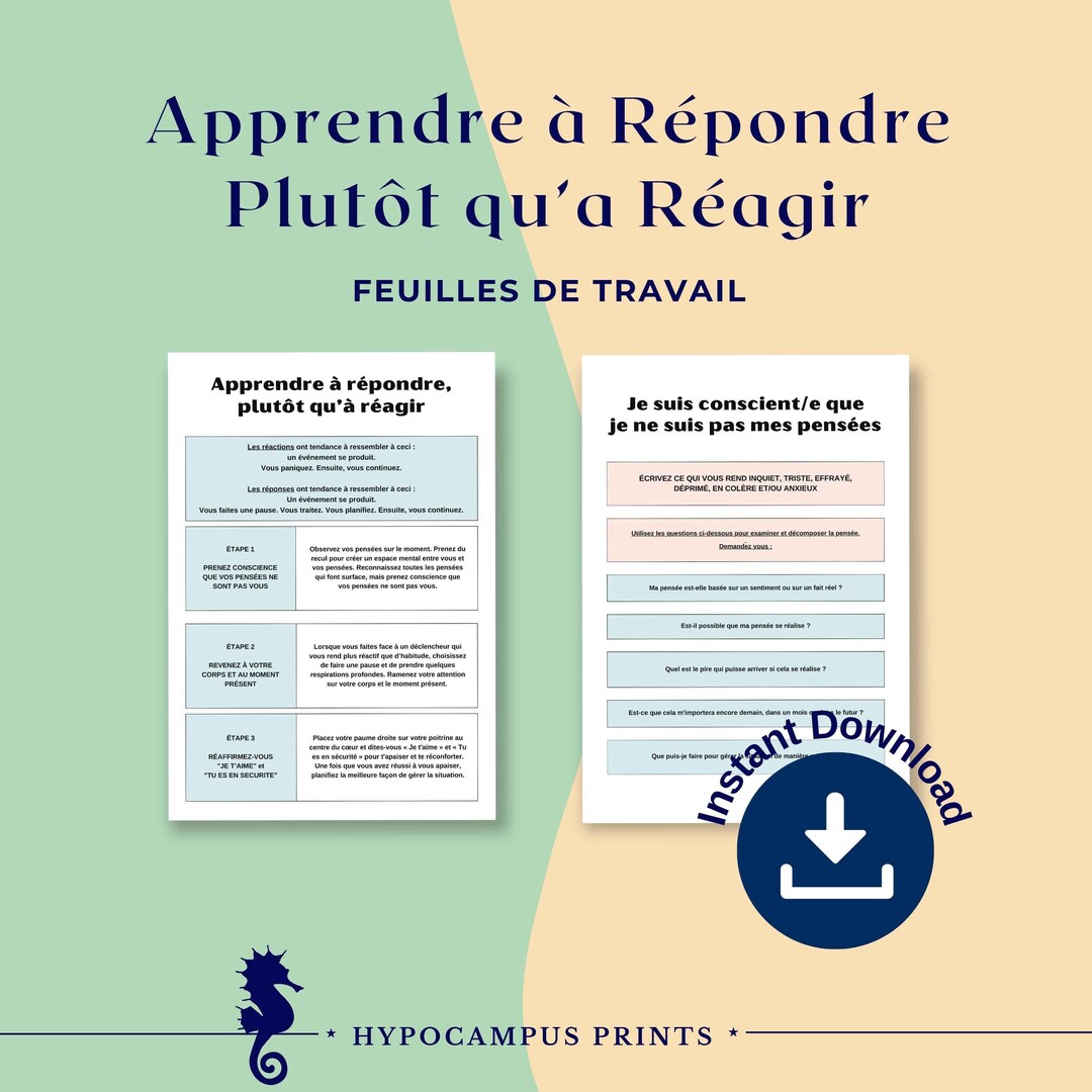 Worksheet Learning to Respond Rather Than React Therapeutic - Etsy