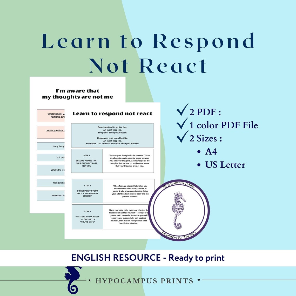 Learn to Respond Not React Worksheet Therapeutic Worksheets - Etsy