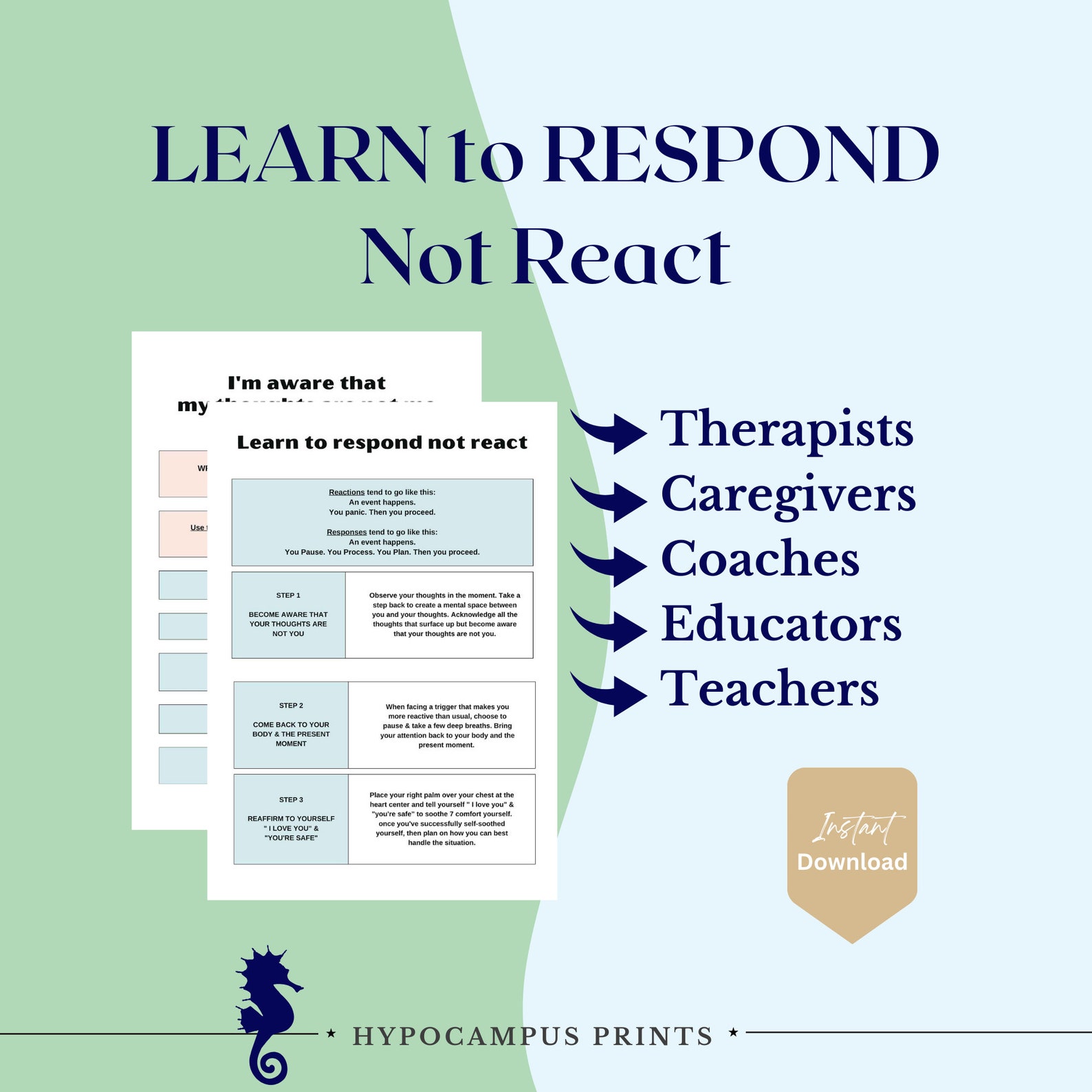 Learn to Respond Not React Worksheet Therapeutic Worksheets - Etsy