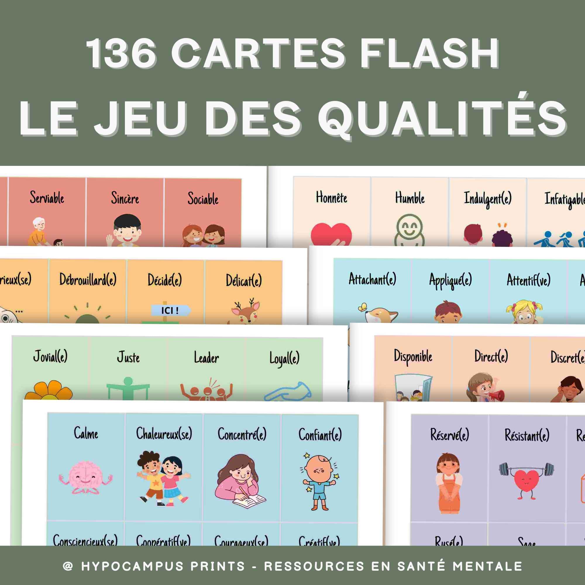 Cartes Flash Jeu des Qualités Apprentissage Psychosocial des Enfants ...