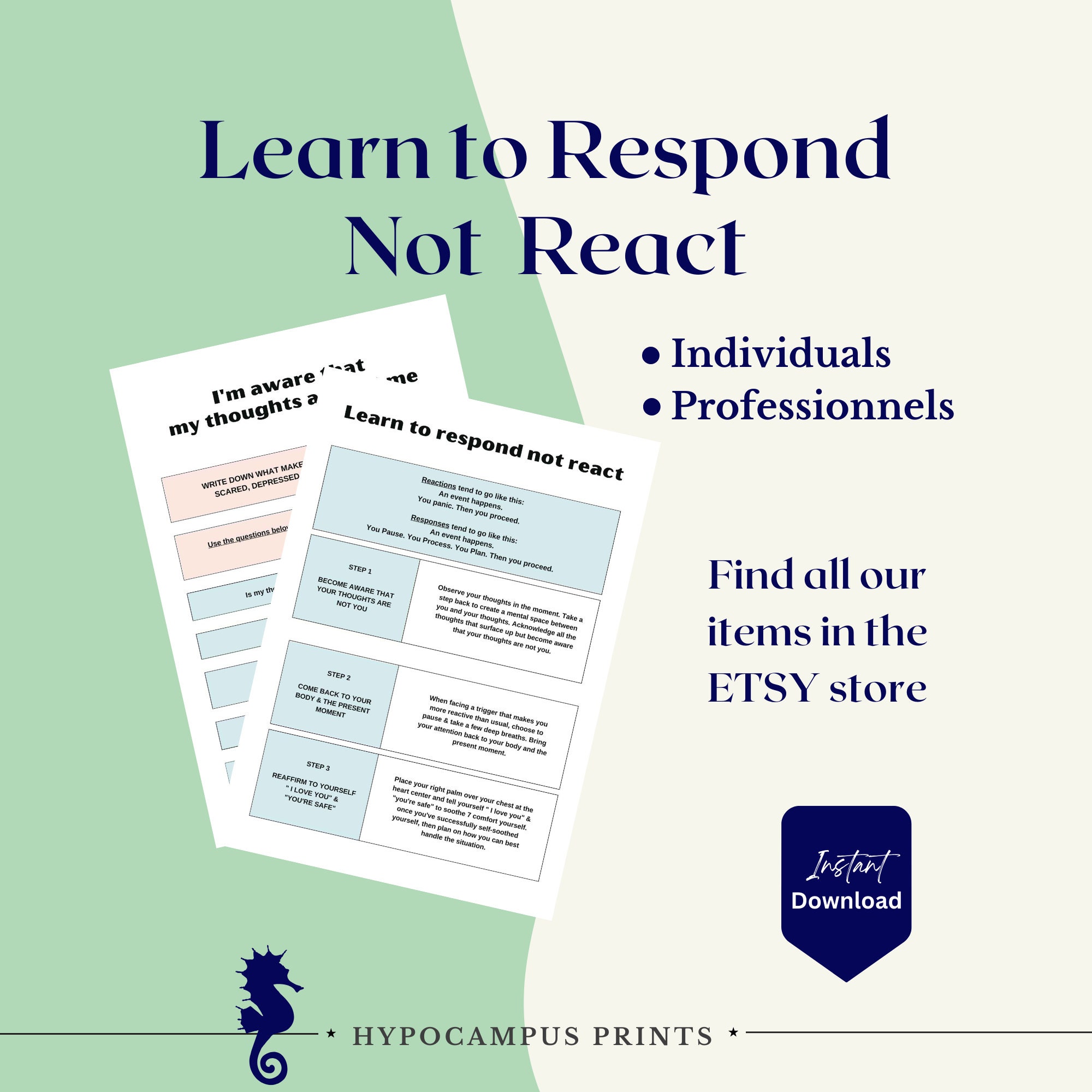 Learn To Respond Not React Worksheet Therapeutic Worksheets Etsy