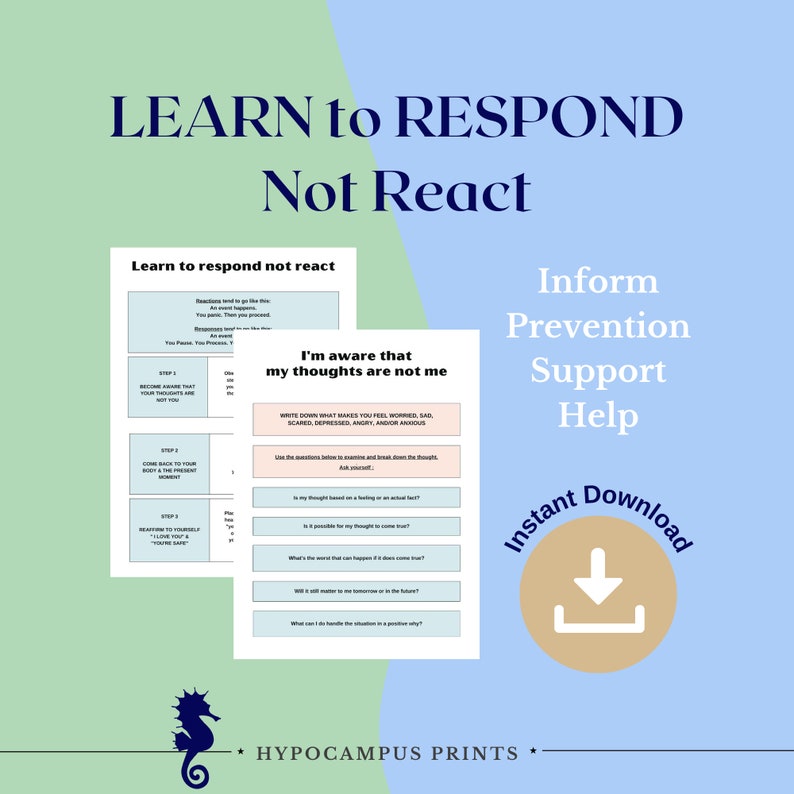 Learn to Respond Not React Worksheet Therapeutic Worksheets - Etsy