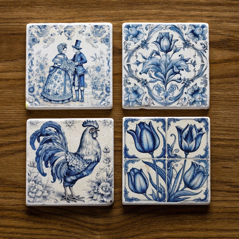 White and Blue Delft Ceramic Tile Stone Coaster, Tiles Delft Blue ...