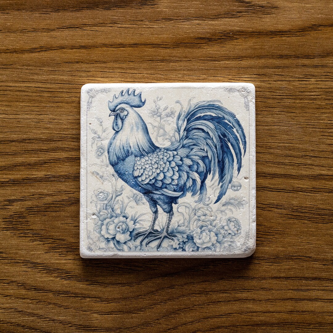 White and Blue Delft Tile Stone Coaster, Tiles Delft Blue, Animals ...