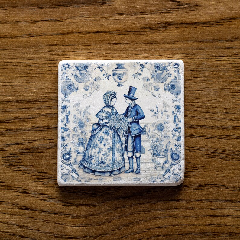 White and Blue Delft Ceramic Tile Stone Coaster, Tiles Delft Blue ...