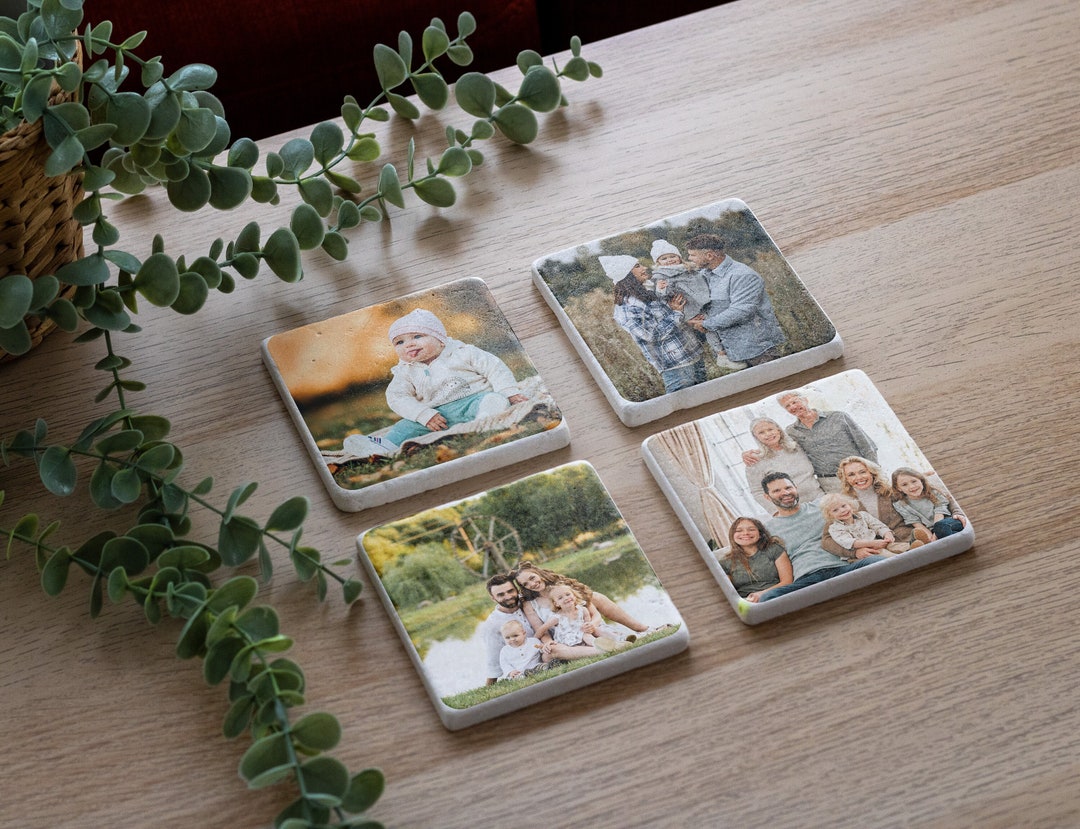 Photo Personalized Tumbled Stone Coaster Set for Family, Personalized ...