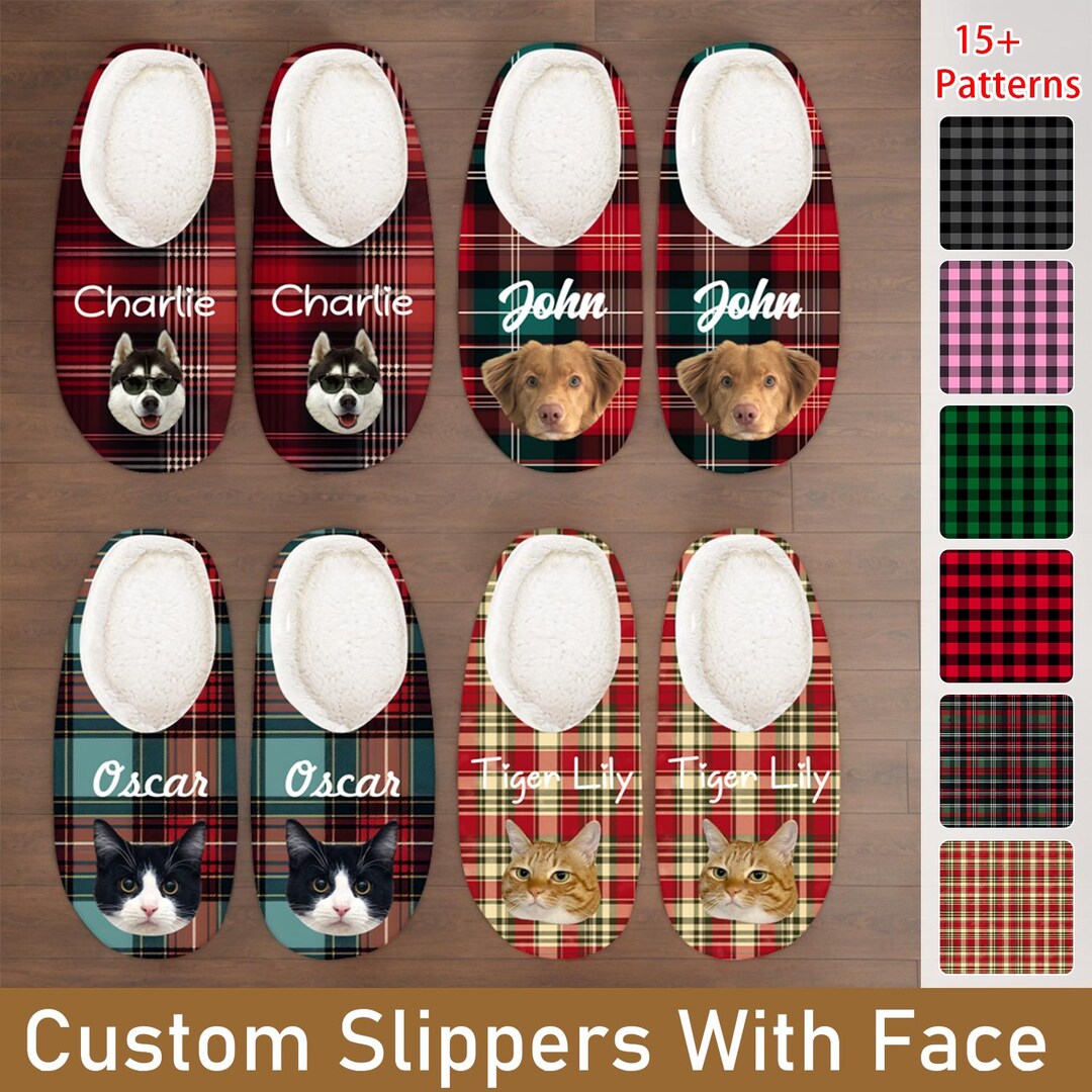 Custom Face Slippers , Dog/cat/pet Plaid Slippers, Birthday Gift for ...