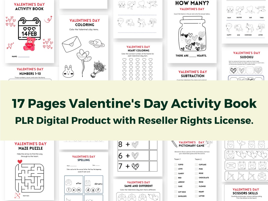 17 Pages Valentine's Day Activity Book, Worksheets, PLR Digital Product ...