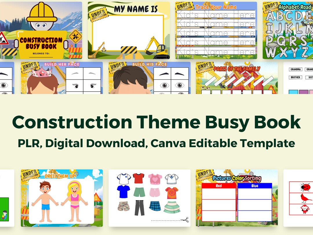 Construction Theme Busy Book Digital Download, Canva Editable Template ...