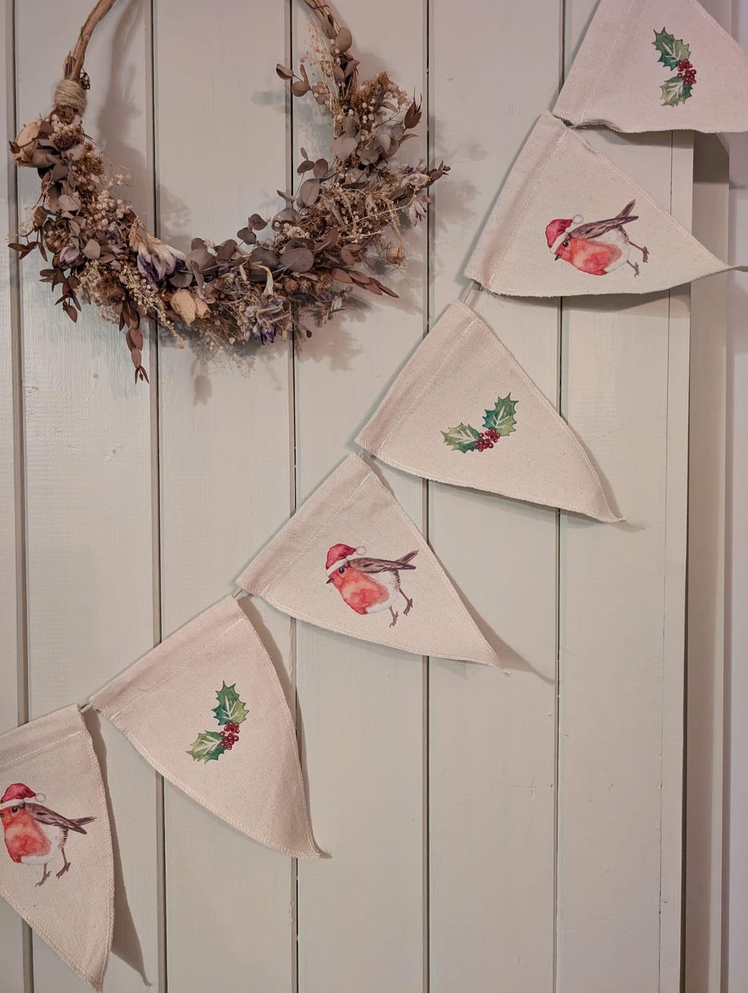Christmas Robin and Holly Bunting, Animal Bunting, Garland, Christmas ...