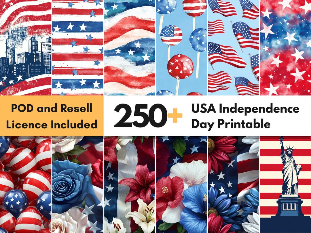 250+ Patriotic Digital Paper Bundle | Red, White, Blue USA Patterns ...