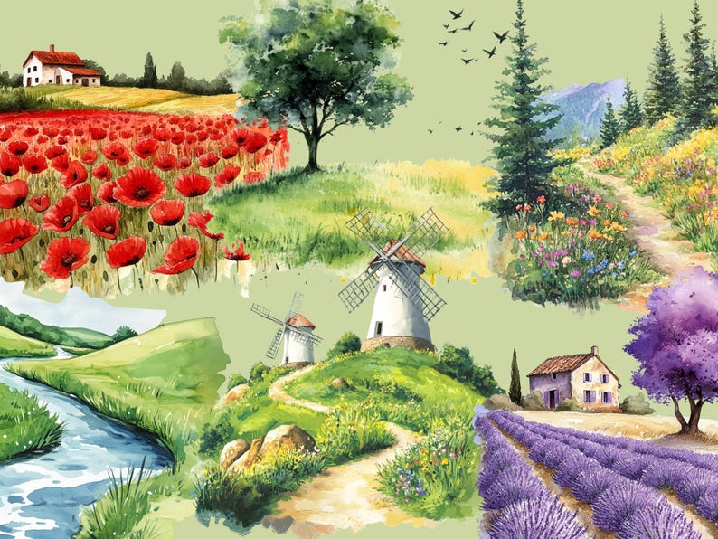 1000+ Watercolor Landscape Clipart | Mountain, Garden, Woodland Pngs ...