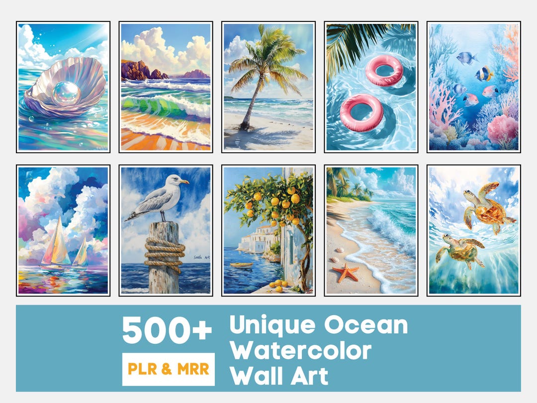 500+ Ocean Watercolor Art Bundle | Coastal, Nautical Beach Prints | PLR ...