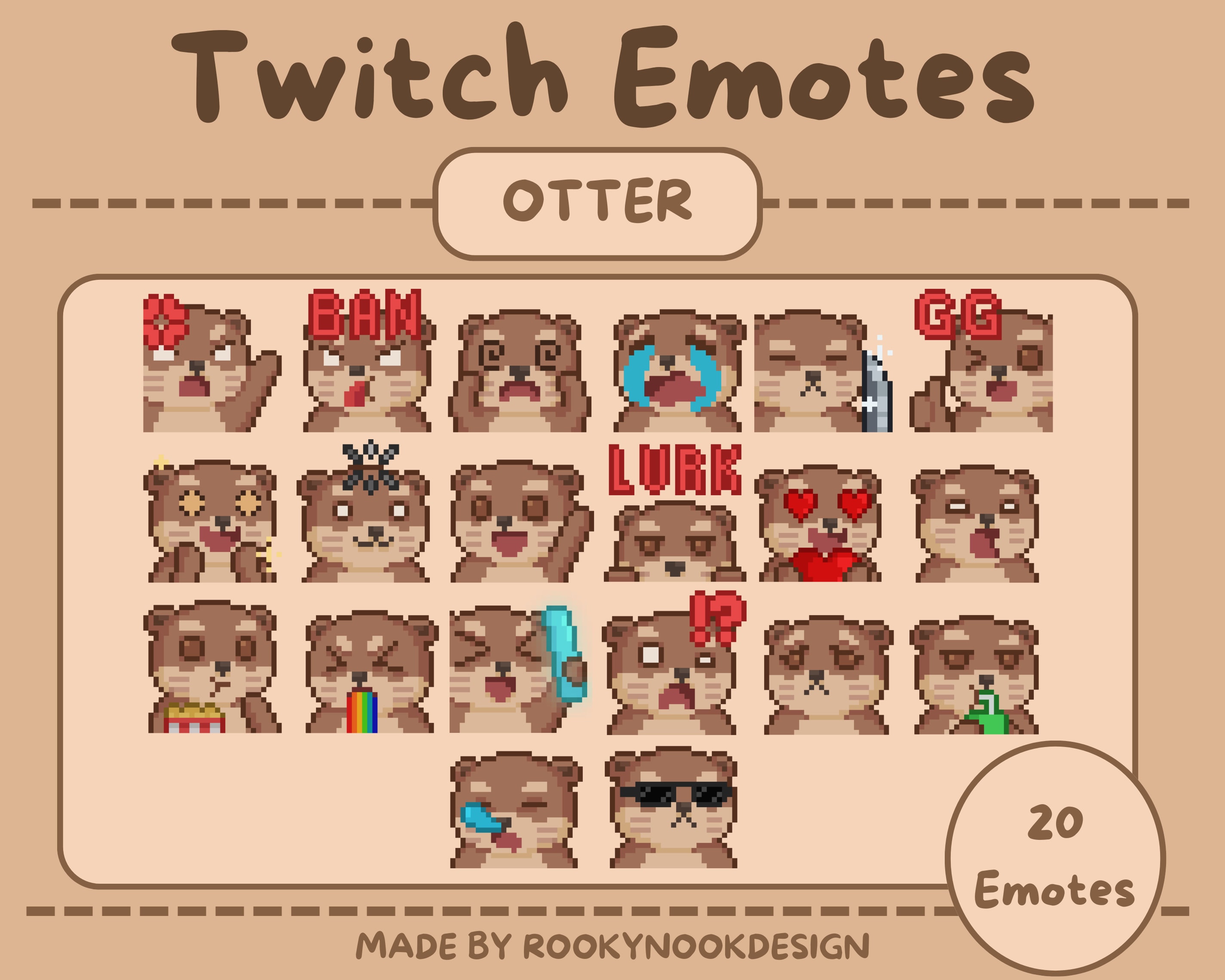 20 Otter Emotes in 8bit Pixel Twitch Emote Pack for - Etsy