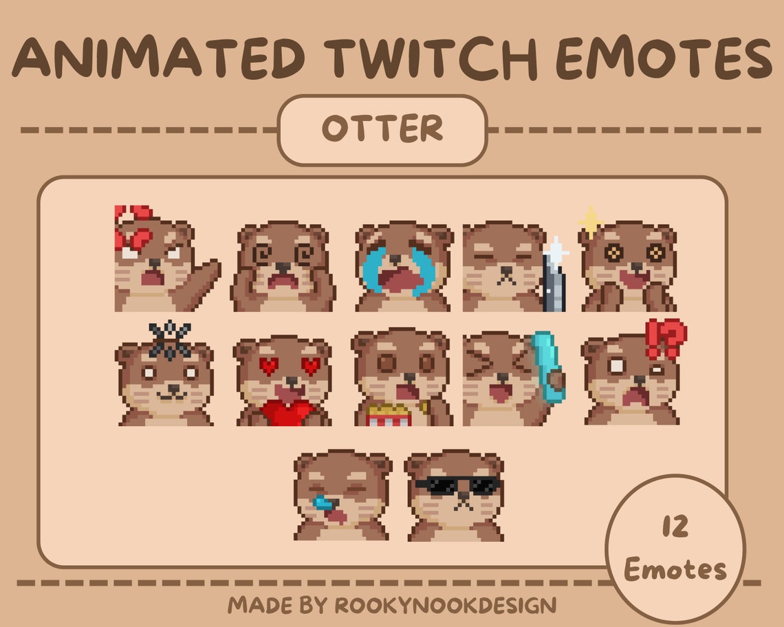 12 Animated Otter Emotes in 8bit Pixel Twitch Emote Pack for Streamers ...
