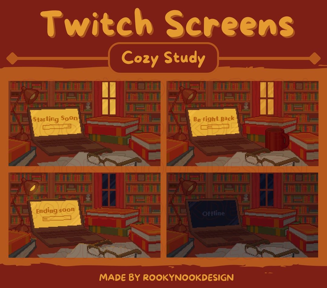 Cozy Study Twitch Screens: 8bit Pixel Art Stream Overlays (digital ...