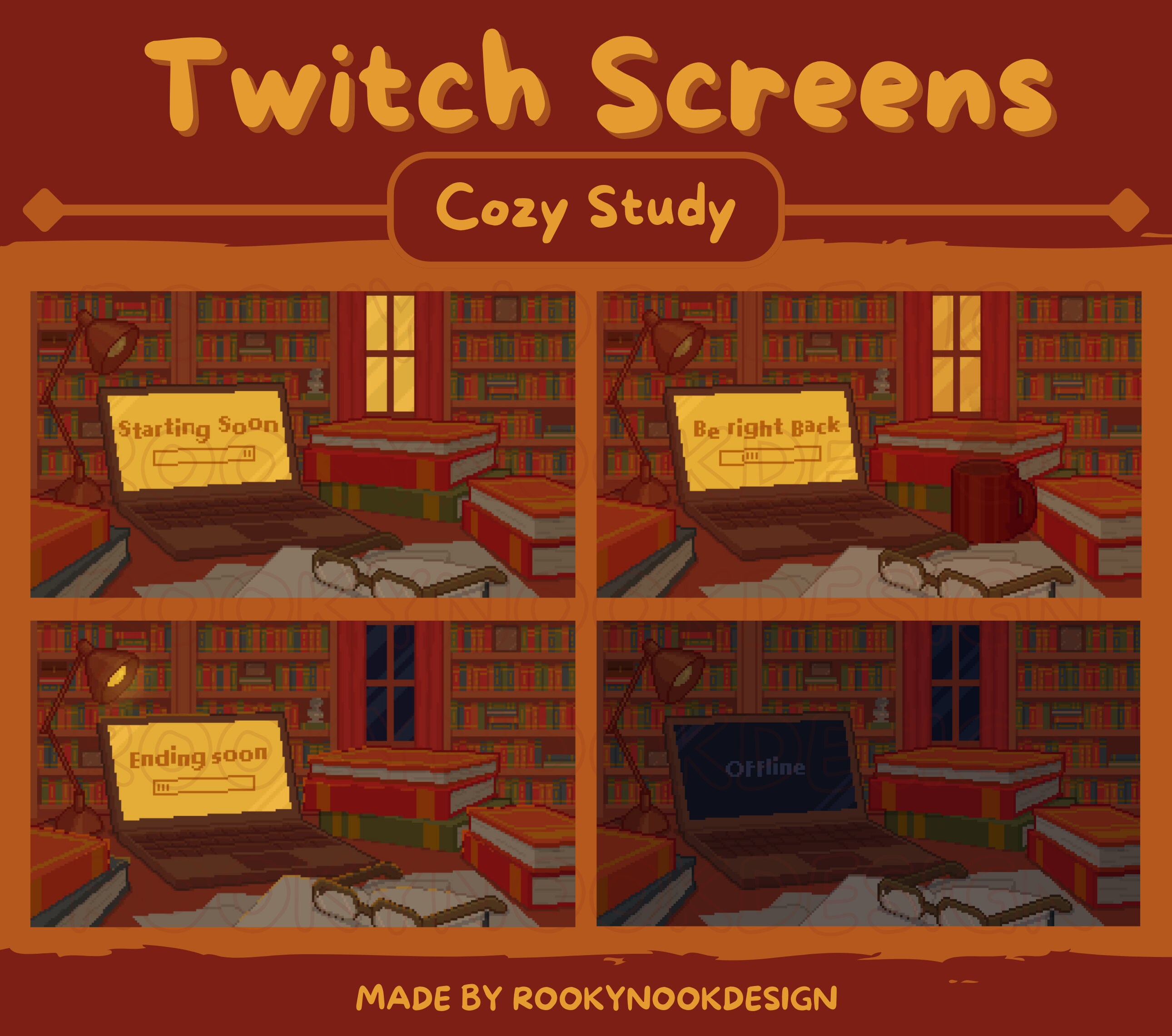 Cozy Study Animated Twitch Screen in 8bit Pixel Cozy Animated Twitch ...