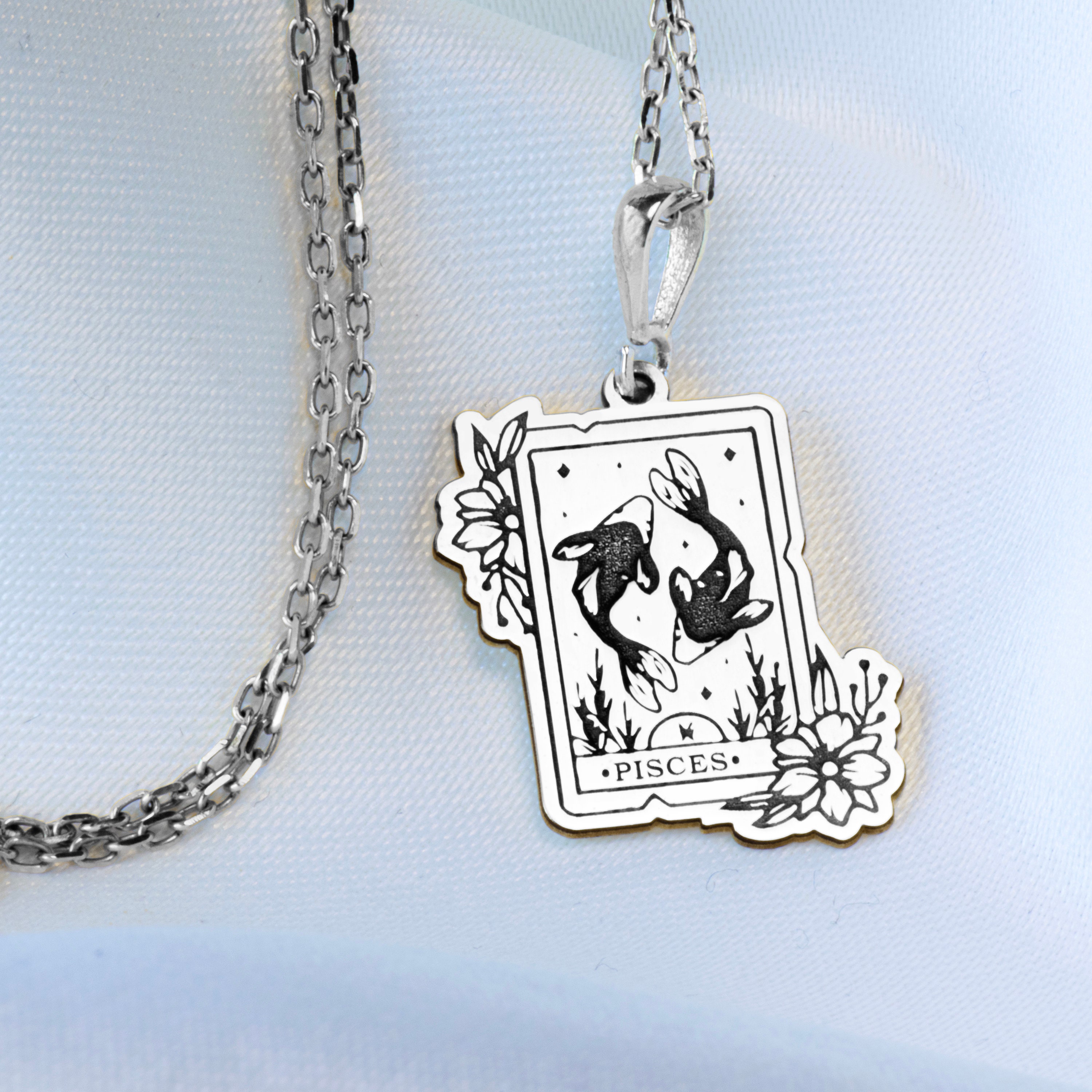 14K Solid Gold Pisces Charm Necklace, Pisces Zodiac Pendant, Silver ...