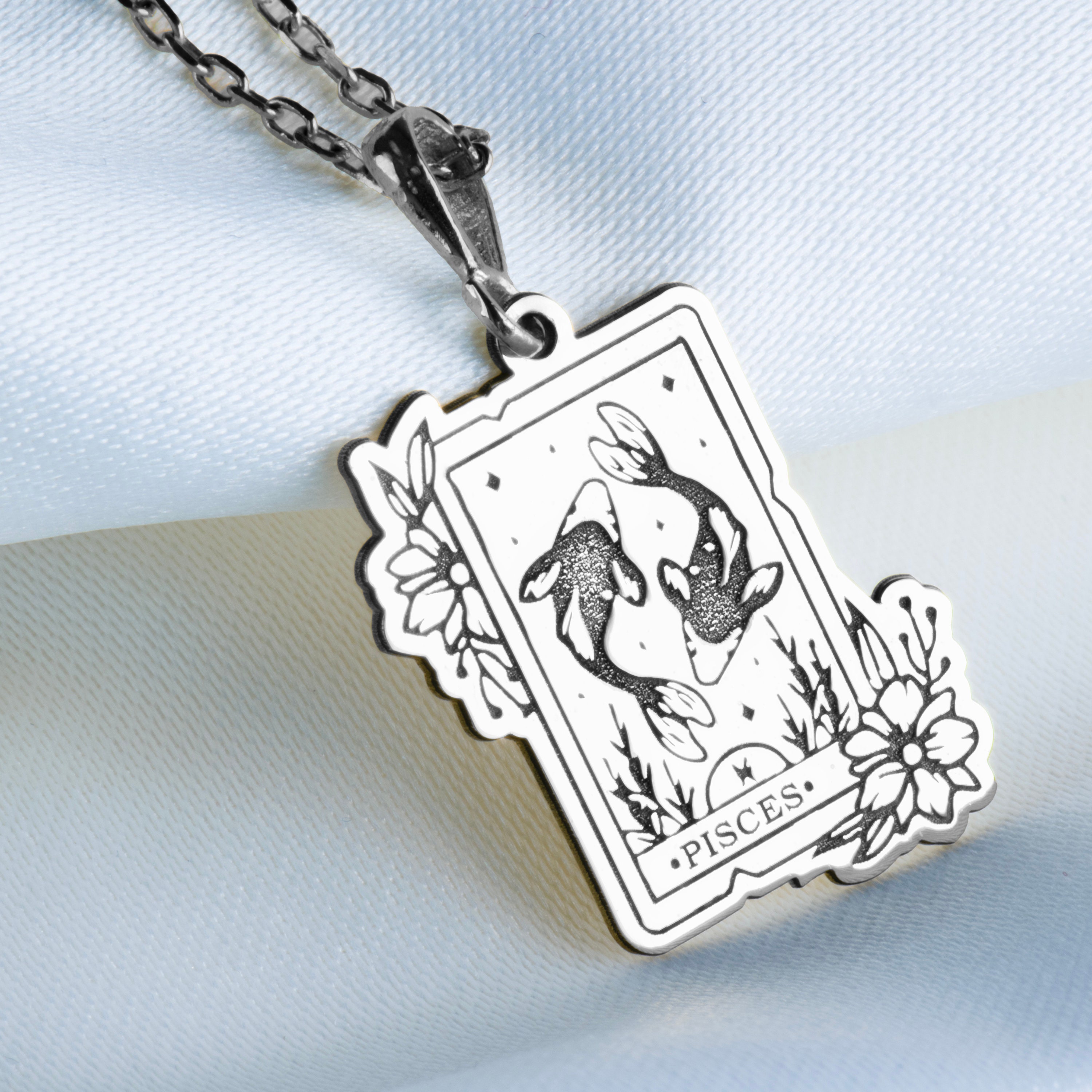 14K Solid Gold Pisces Charm Necklace, Pisces Zodiac Pendant, Silver ...