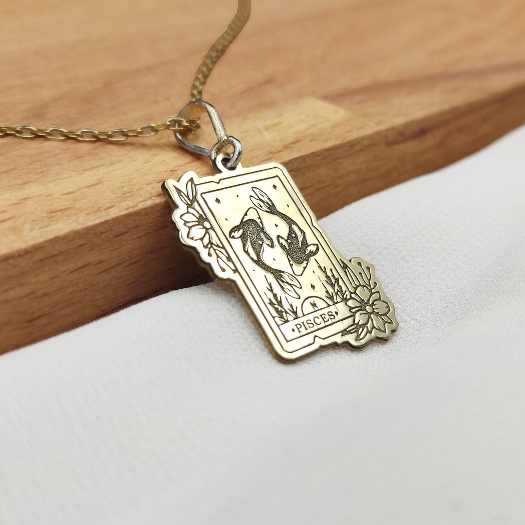 14K Solid Gold Pisces Charm Necklace, Pisces Zodiac Pendant, Silver ...