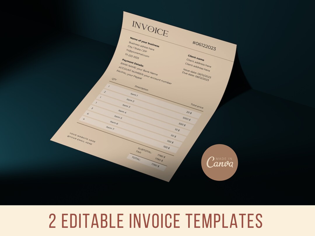 Two Editable Invoices, Canva Template Bundle, Invoice Templates ...