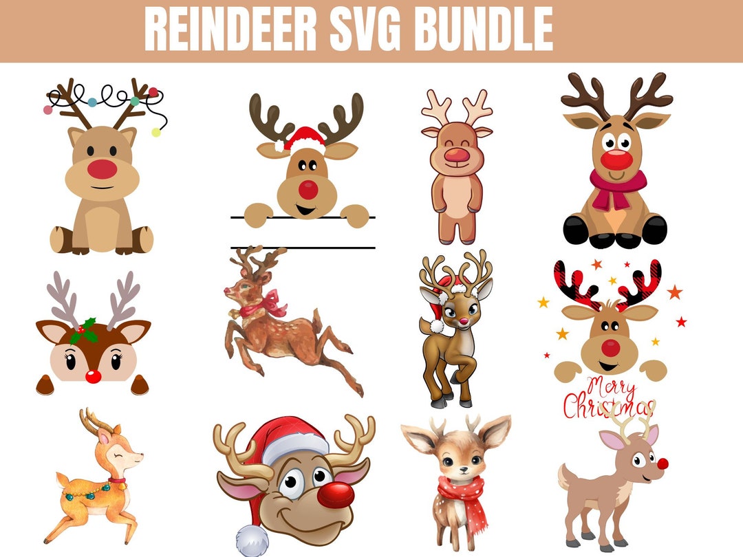 Caras de reno SVG, Paquete de SVG de cara de reno de Navidad, Svg de ...
