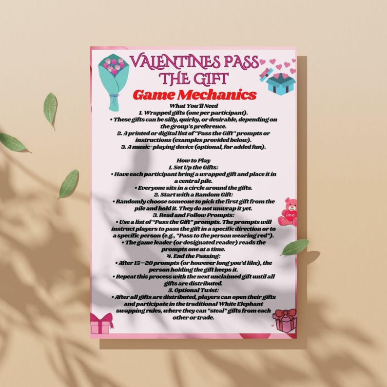 Valentine’s Pass the Gift Game, Pass the Gift Printable, Classroom ...