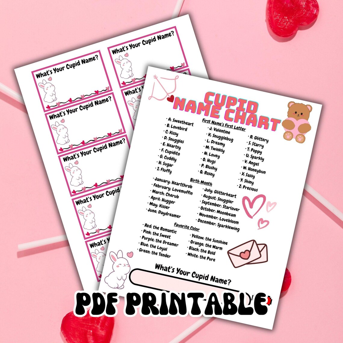 Whats Your Cupids Name Game, Printable Valentines Day Party Activity ...