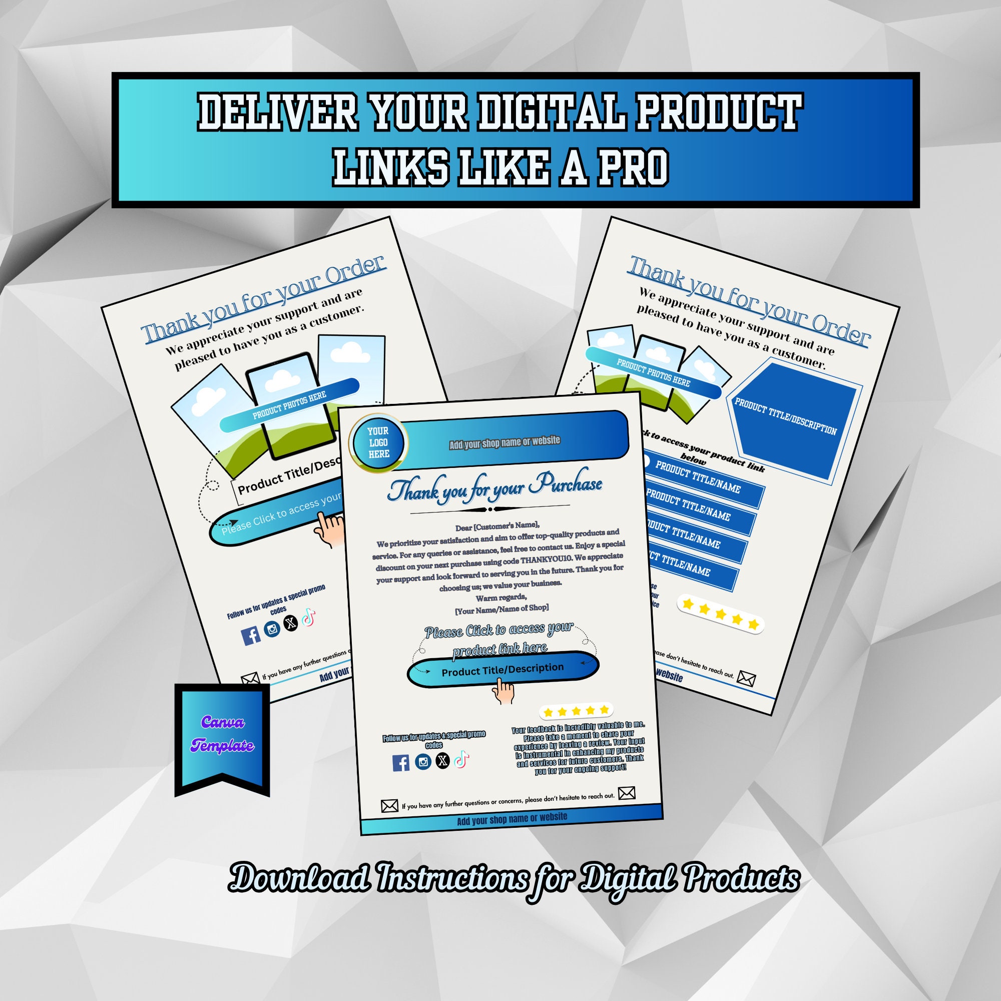 Etsy Digital Instruction Template for Digital Download, Thank You Pdf ...