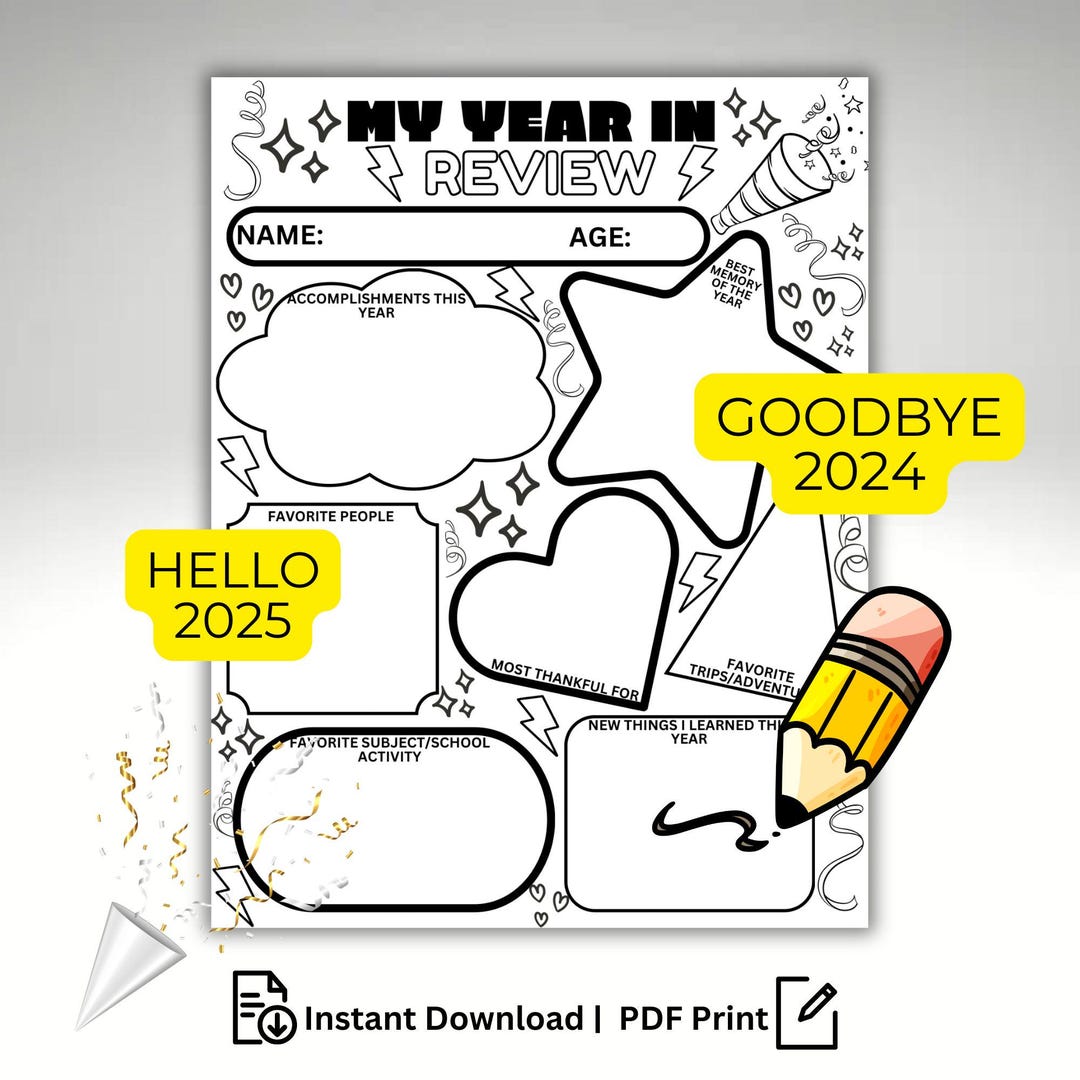 New Year’s Resolution Goals Printable for Kids | 2024 Year in Review ...