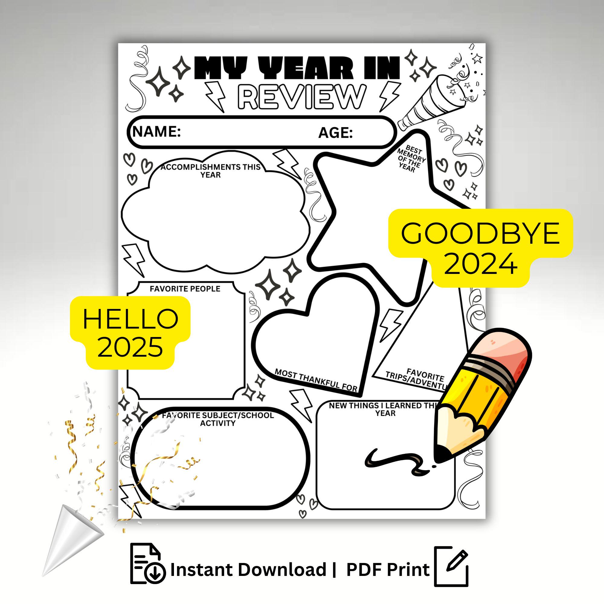 New Year’s Resolution Goals Printable for Kids | 2024 Year in Review ...