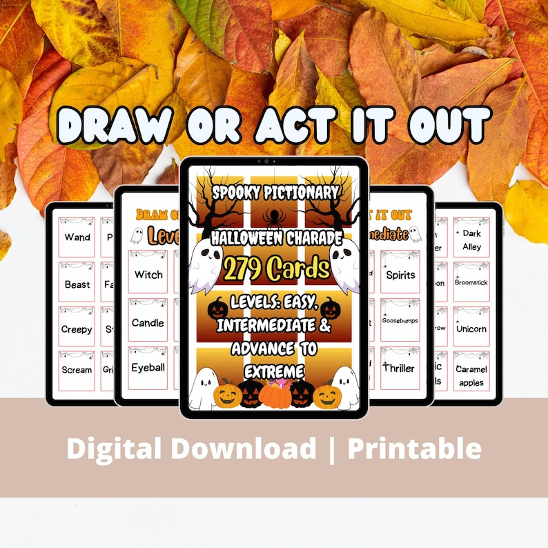 Halloween Charade Pictionary Printable Game Fun Halloween Family ...