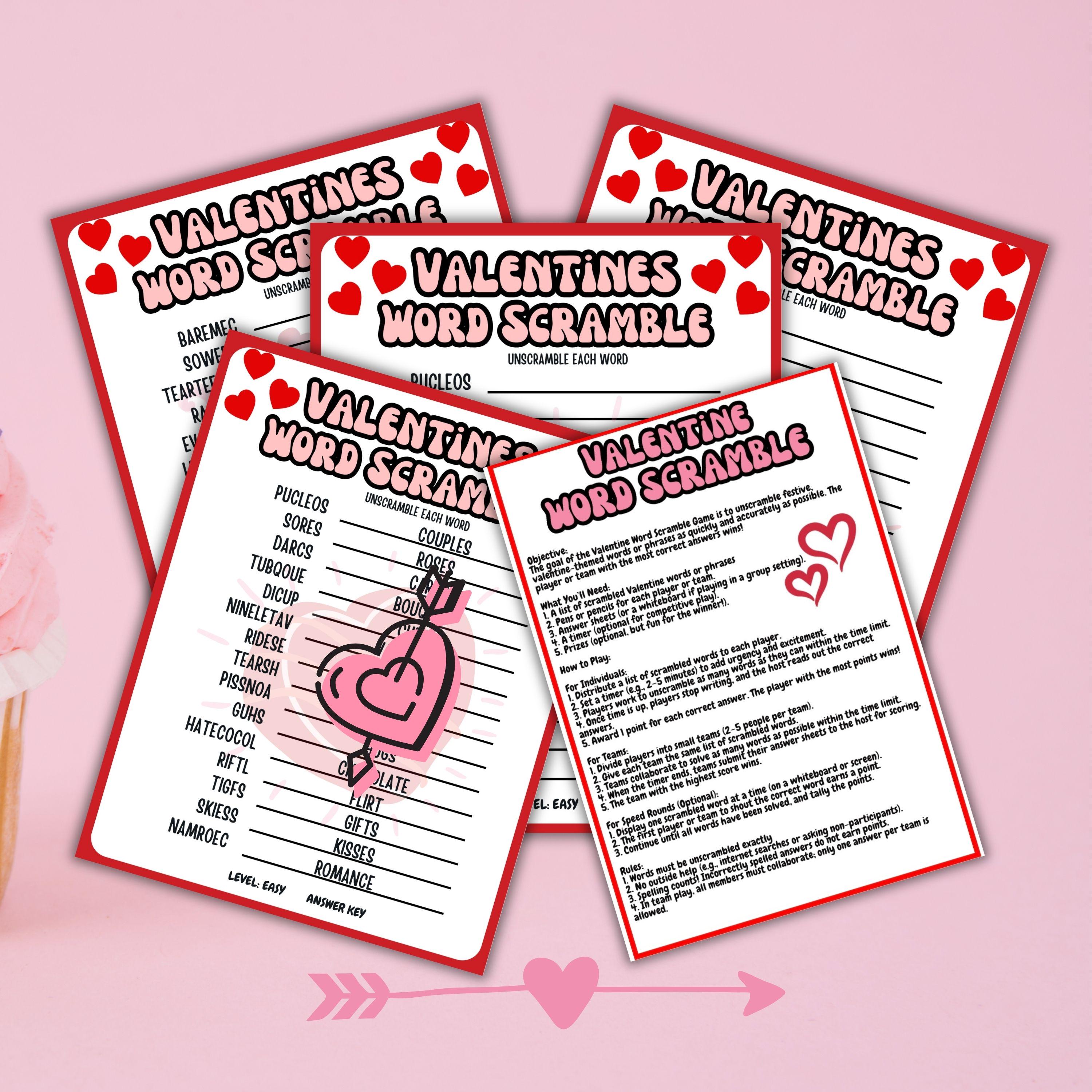 Valentine’s Day Word Scramble Printable Game for Valentine School Party ...