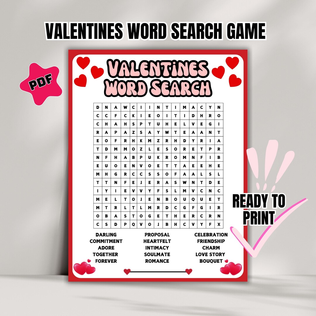 Valentine’s Day Word Search Printable Game for Valentine School Party ...