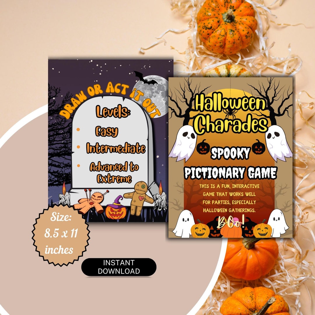 Halloween Charade Pictionary Printable Game Halloween Family Activity ...