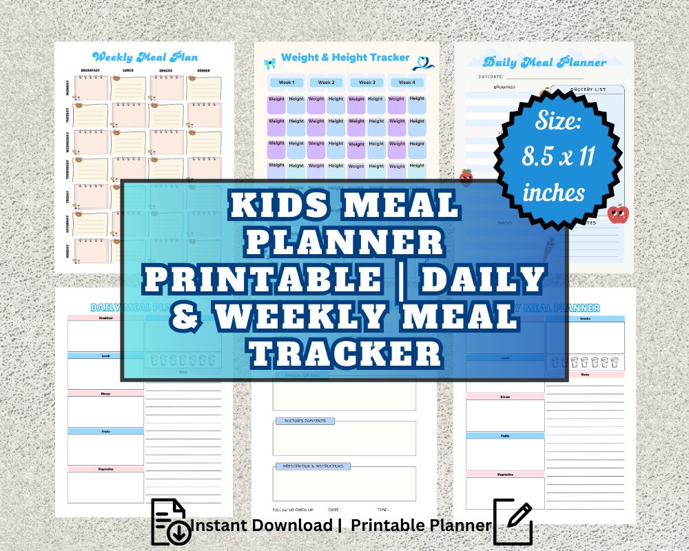 Daily Meal Planner for Kids Printable Weekly Meal Tracker & Grocery ...