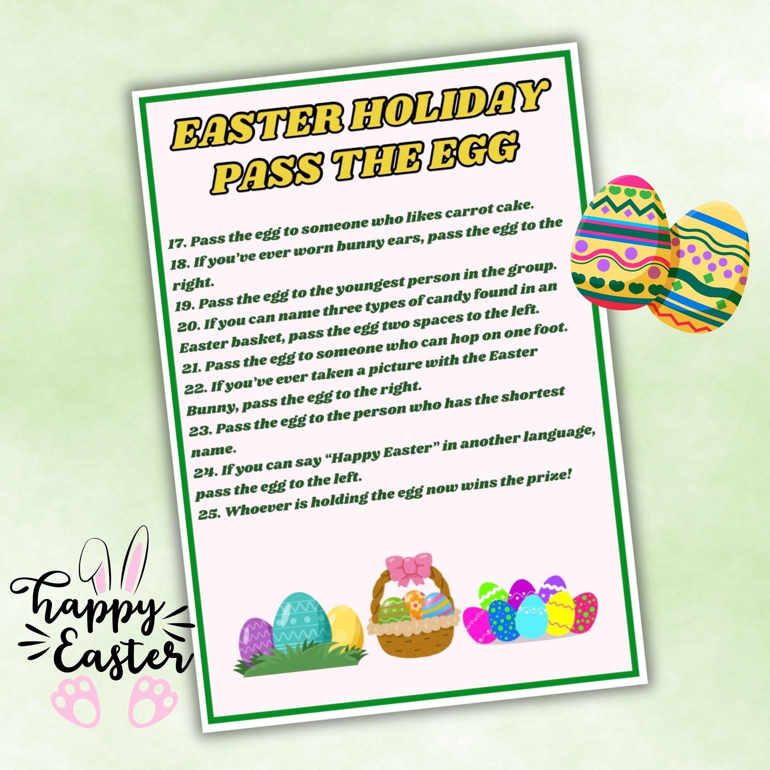Easter Pass the Gift Game Easter Pass the Egg, Fun Easter Party Game ...